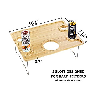 Comfort Theory Bamboo Wine Picnic Table | Collapsible Tray for Indoor & Outdoor Use | Perfect Wine Lover Gift | Folding Table with Wine Glass & Hard Seltzer Can Holders | Wine & Cheese Server