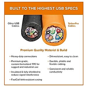 Tether Tools TetherPro USB-C to USB-C Cable | for Power Delivery, Fast Transfer and Connection Between Camera and Computer | High Visibility Orange | 3 Feet (.9 m)