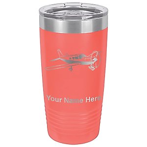 LaserGram 20oz Vacuum Insulated Tumbler Mug, Low Wing Airplane, Personalized Engraving Included (Coral)