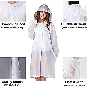 Exptolii Rain Poncho for Adults, 2 Pack EVA Reusable Raincoat Emergency Rain Gear Jacket with Hood (White)