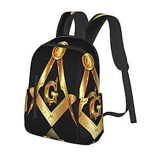Cute Middle Backpack for Men Women, Lightweight Laptop Backpack Compatible with Gold Freemason Freemasonry Masonic Large Capacity Bookbag for Pencil Box Textbook Bottles