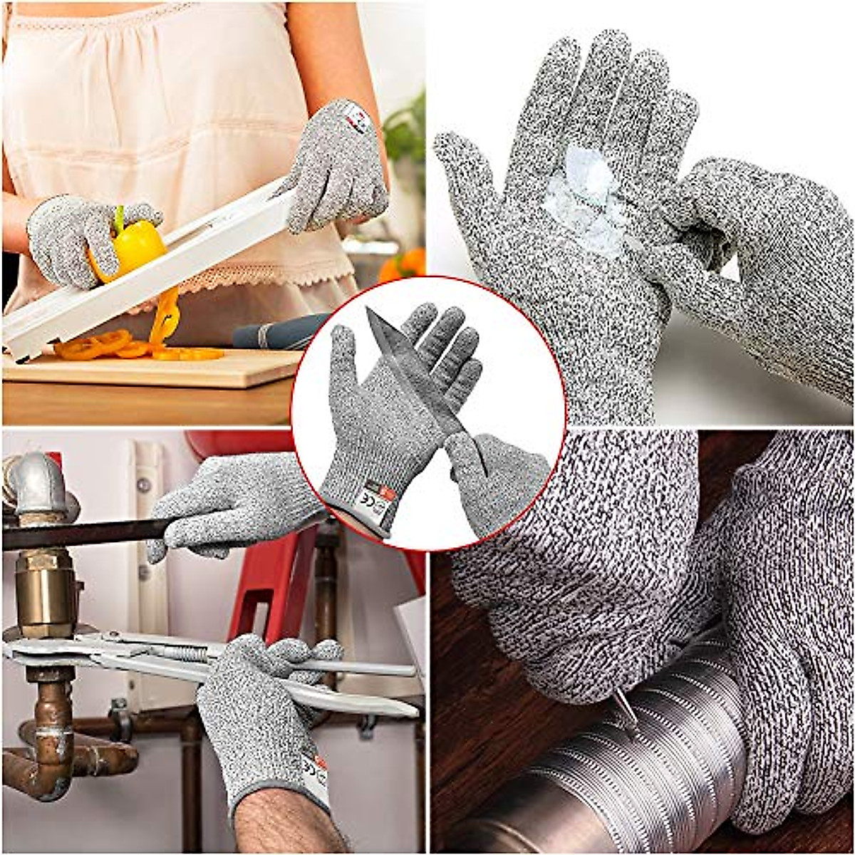 Milky House Oyster Shucking 4 Pieces Set, Oyster Shucker Opener Tool Oyster Shucking Knife with Level 5 Protection Food Grade Cut Resistant Gloves, XL