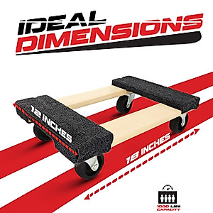 Dolly Cart, Moving Push Cart with Wheels, Carpeted Ends Hardwood Flatbed Movers Dollies, 12” x 18” Platform Truck Trolly Furniture Appliance Carts with a Capacity to Hold 1000 lbs. – by RamPro