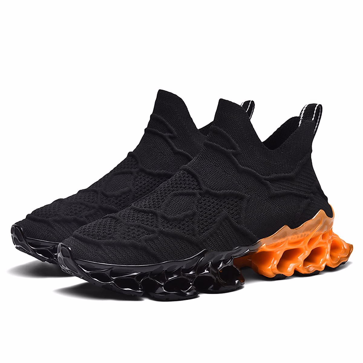 Poramea Men's Laceless Slip on Blade Sneakers Trail Running Walking Tennis Sport Shoes Black Gradient Size 10