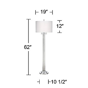 Possini Euro Design Cadence Modern Glam Style Floor Lamp Art Deco 62" Tall Brushed Nickel Crystal Glass Standing Column Linen Fabric Drum Shade for Living Room Reading House Bedroom