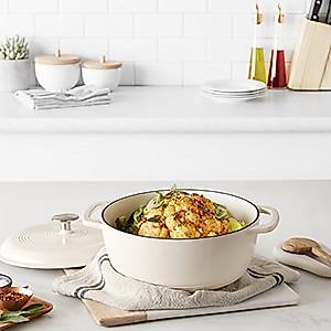 Amazon Basics Enameled Cast Iron Covered Round Dutch Oven, 4.3-Quart, White