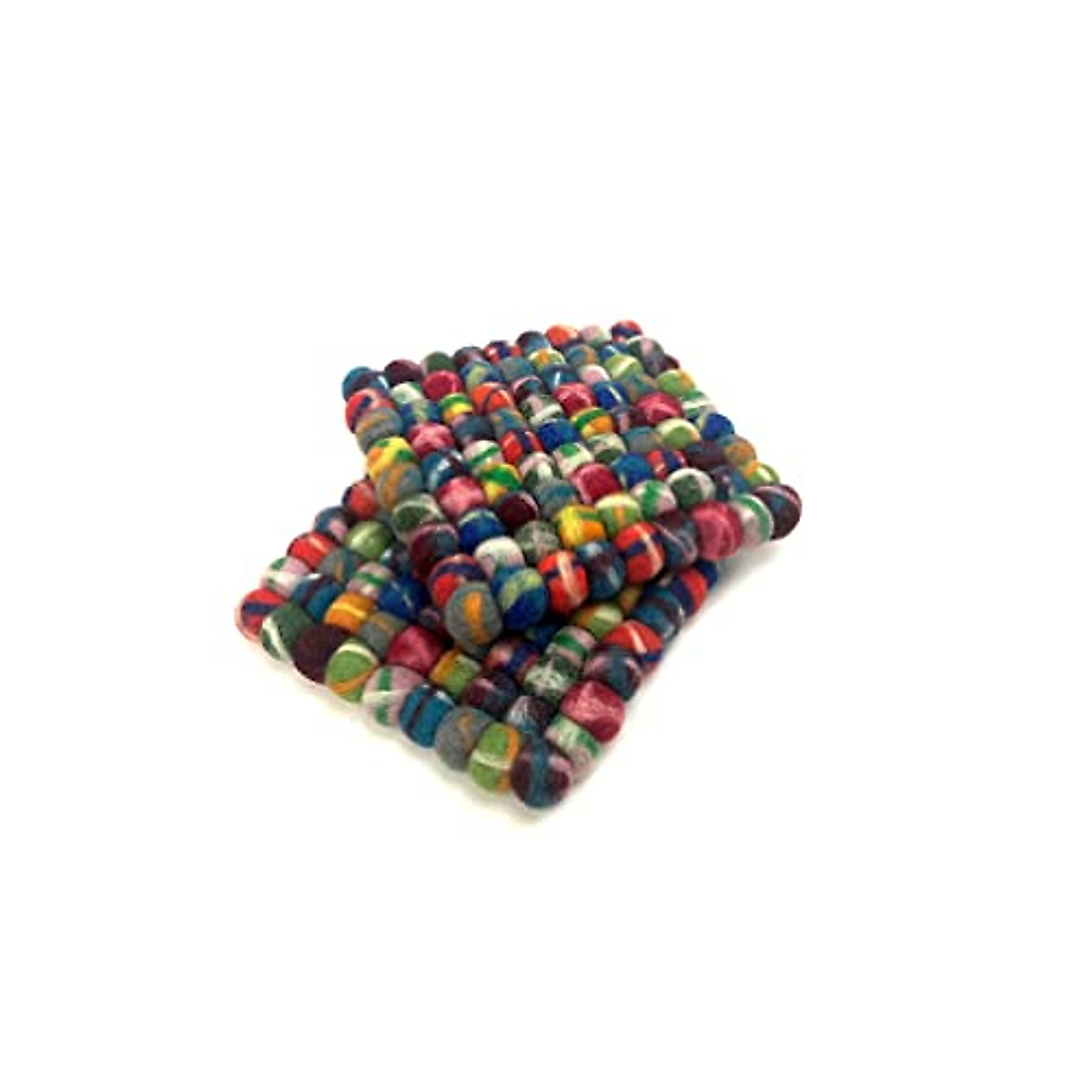 Handmade Trivet, Felt Ball Trivet, Potholders, Trivets, 100% Wool, Felt, Hot Pot Holders (Set of 2) Hot Pads, Flexible, Durable, Heat Resistant Mat, Mats, Square Trivet (Greenish Tie Dye, Square)