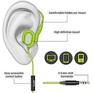 ARTIX Sport Workout Earbuds Headphones XJR, Built-in Microphone in-Ear Stereo Lightweight Wired Sweat-Proof Earphones, for Work, Travel, Running, Exercise, Works w/Smartphones, iPhone Android (Green)