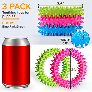 Hurray 3 Pack Puppy Teething Chew Toys for Relieve Itching and Clean Teeth - Dog Toys for Small Dogs, Puppies Dog Teething Toys - Size Small, Pet Supplies Rubber Dental Chew Toy - Up to 15 lbs