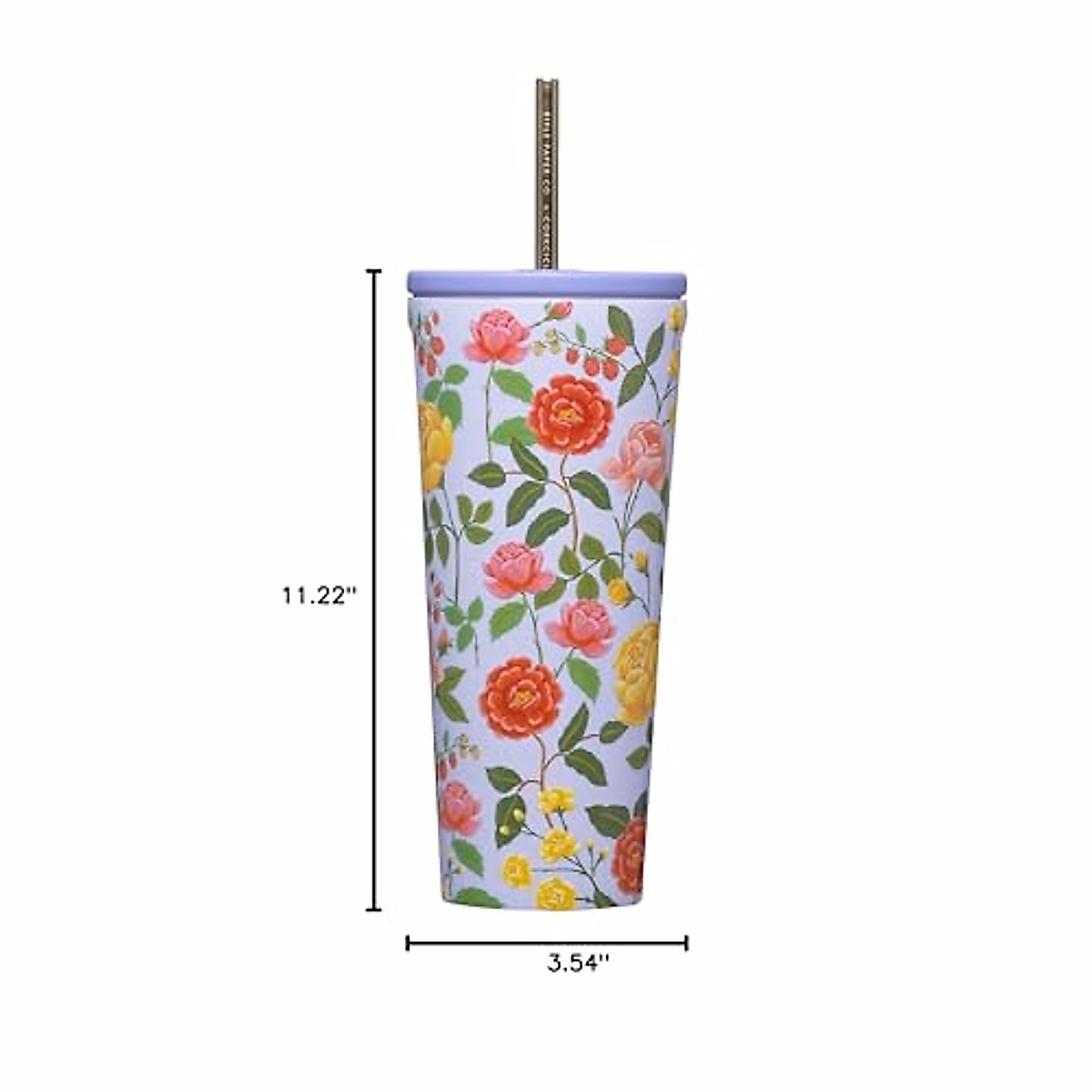 Corkcicle x Rifle Paper Co. Cold Cup Insulated Tumbler with Lid and Straw, Roses Purple, 24 oz – Reusable Water Bottle Keeps Beverages Cold for 12hrs, Hot 5hrs – Cupholder Friendly, Flexible Sip Lid