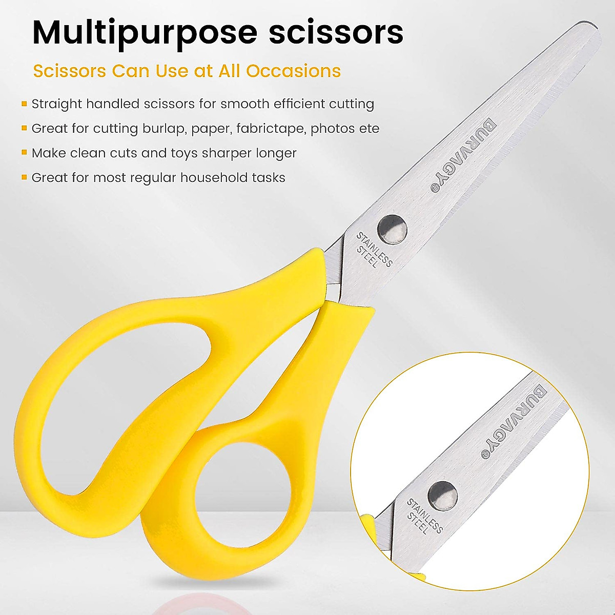 Scissors, BURVAGY 6" Multipurpose Scissors Bulk 16-Pack, Right/Left Handed Comfort-Grip Handles Ultra Sharp Blade Shears Sturdy Sharp Scissors for Office Home School Sewing Fabric Craft Supplies