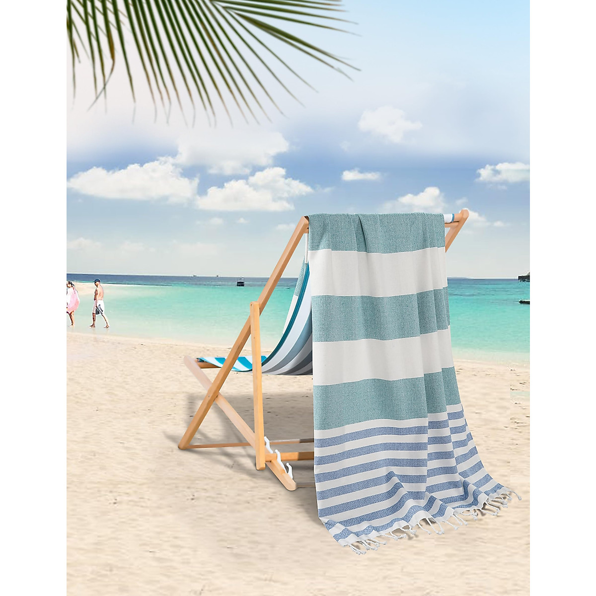LANE LINEN Beach Towels for Women, 2 Pack Large Beach Towels Oversized, Pre-Washed, Sand Free Beach Towels, Quick Dry, Lightweight Travel Towel,Soft Beach Bath Towel, 39"x71" - Old Glory Teal