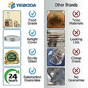 YEBODA 6 Pack Wide Mouth Mason Jars 32oz Glass Canning Jars with Airtight Lids and Bands for Preserving, Jam, Honey, Jelly, Wedding Favors, Sauces, Meal Prep, Overnight Oats, Salad, Yogurt