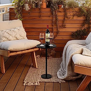 smusei Black Side Table for Small Spaces Round End Table with Marble Base Small Pedestal Table Drink Table for Sofa Couch Chair Patio, Black