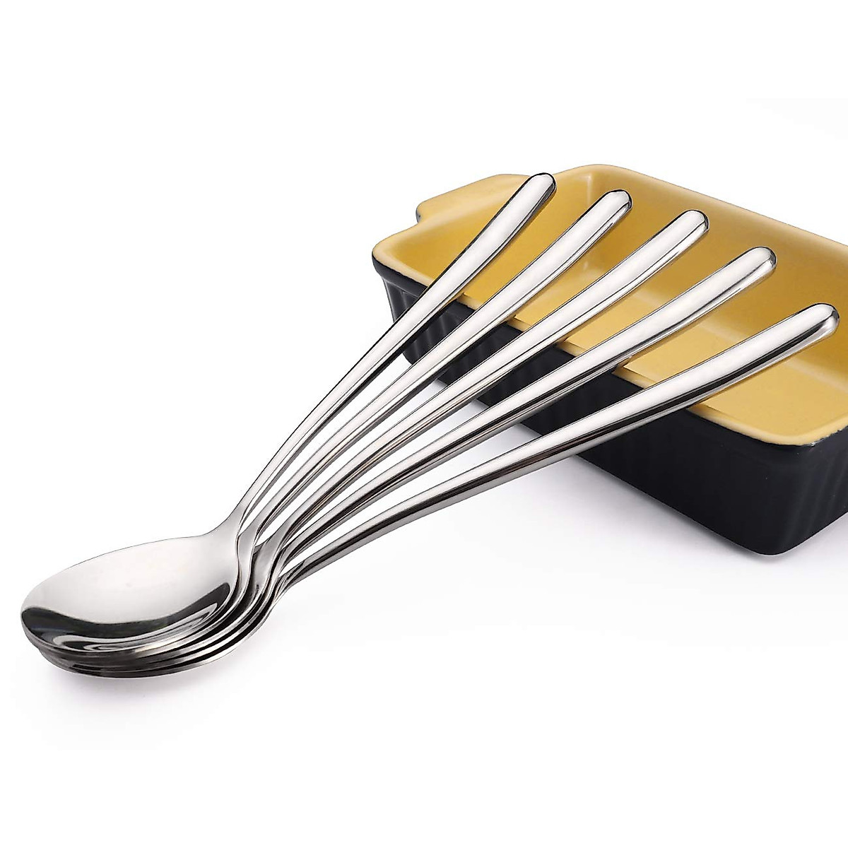 Miupoo Spoons,Stainless Steel Long handled soup spoons,Silver,10 Piece (8.7x1.6 Inches)