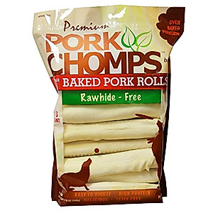 Pork Chomps Baked Pork Skin Dog Chews, 8-inch Rolls, 18 Count