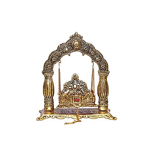 Aditri Creation Oxidized Gold Plated Laddu Gopal Jhula Palna Swing for Home Decor, Krishna Jhula for Pooja, Indian Pooja Items for Gift (Size :- 9")