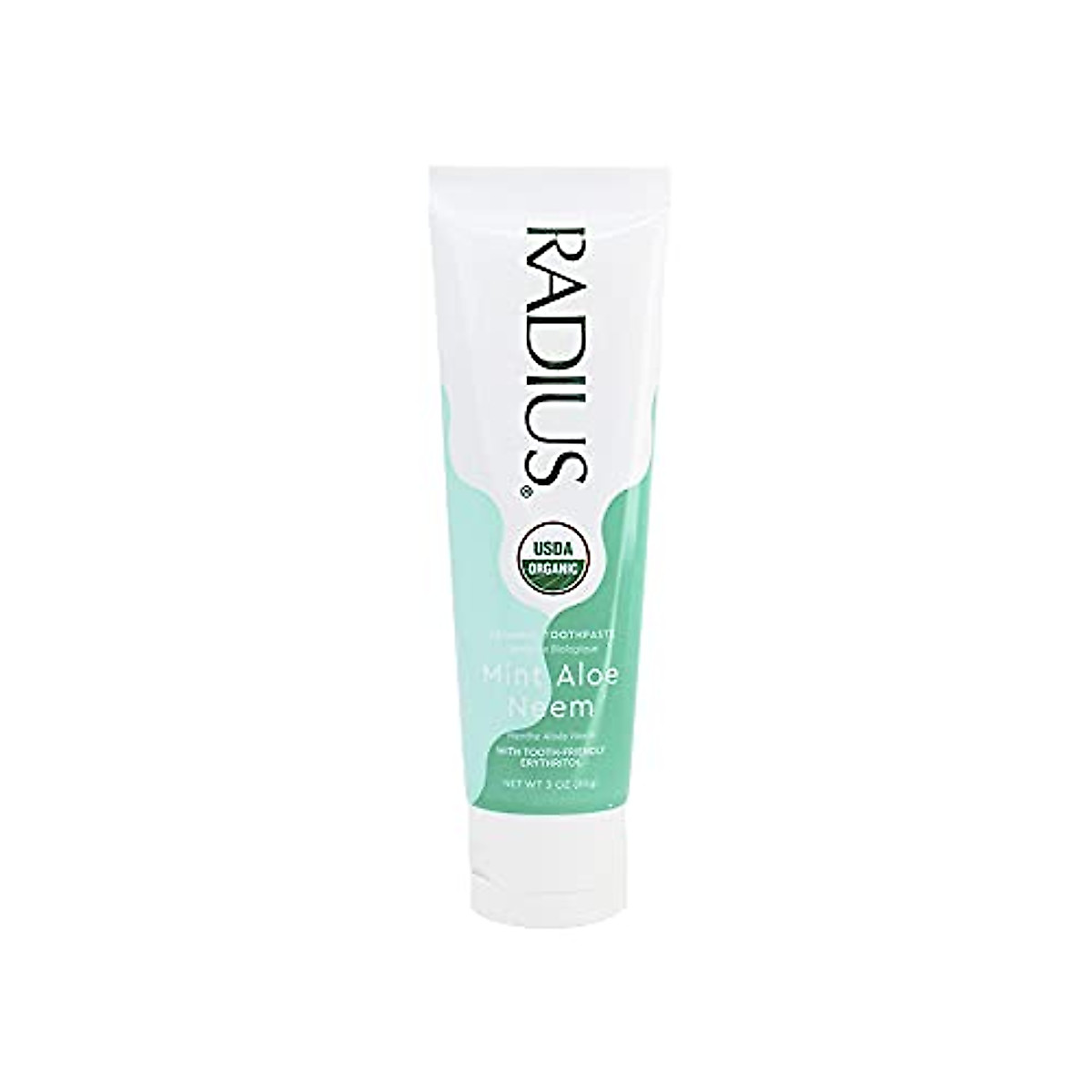 RADIUS USDA Organic Toothpaste 3oz Non Toxic Chemical-Free Gluten-Free Designed to Improve Gum Health & Prevent Cavity - Mint Aloe Neem - Pack of 1