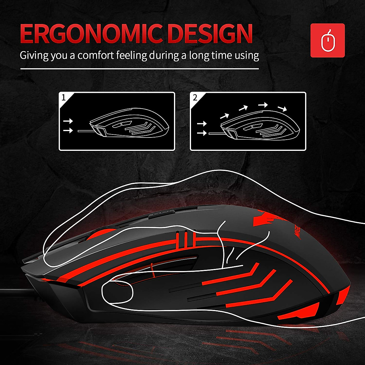 Havit Gaming Mouse RGB Wired,6 Adjustable DPI(800-1600-2400-3200-4800-6400) USB Ergonomic Computer Mice with 6 Buttons for Laptop PC Gaming (RGB)