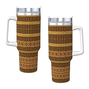HULIBIN Yellow and Brown Triangles Print Double Deck Stainless Steel Travel Coffee Cup With Lid 40 Oz Ice Bully Cup