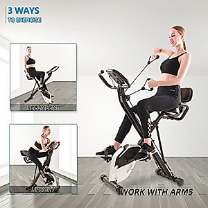 Davcreator Folding Exercise Bike, 2-in-1 Magnetic Recumbent & Upright Indoor Foldable Stationary Bikes for Home Workouts