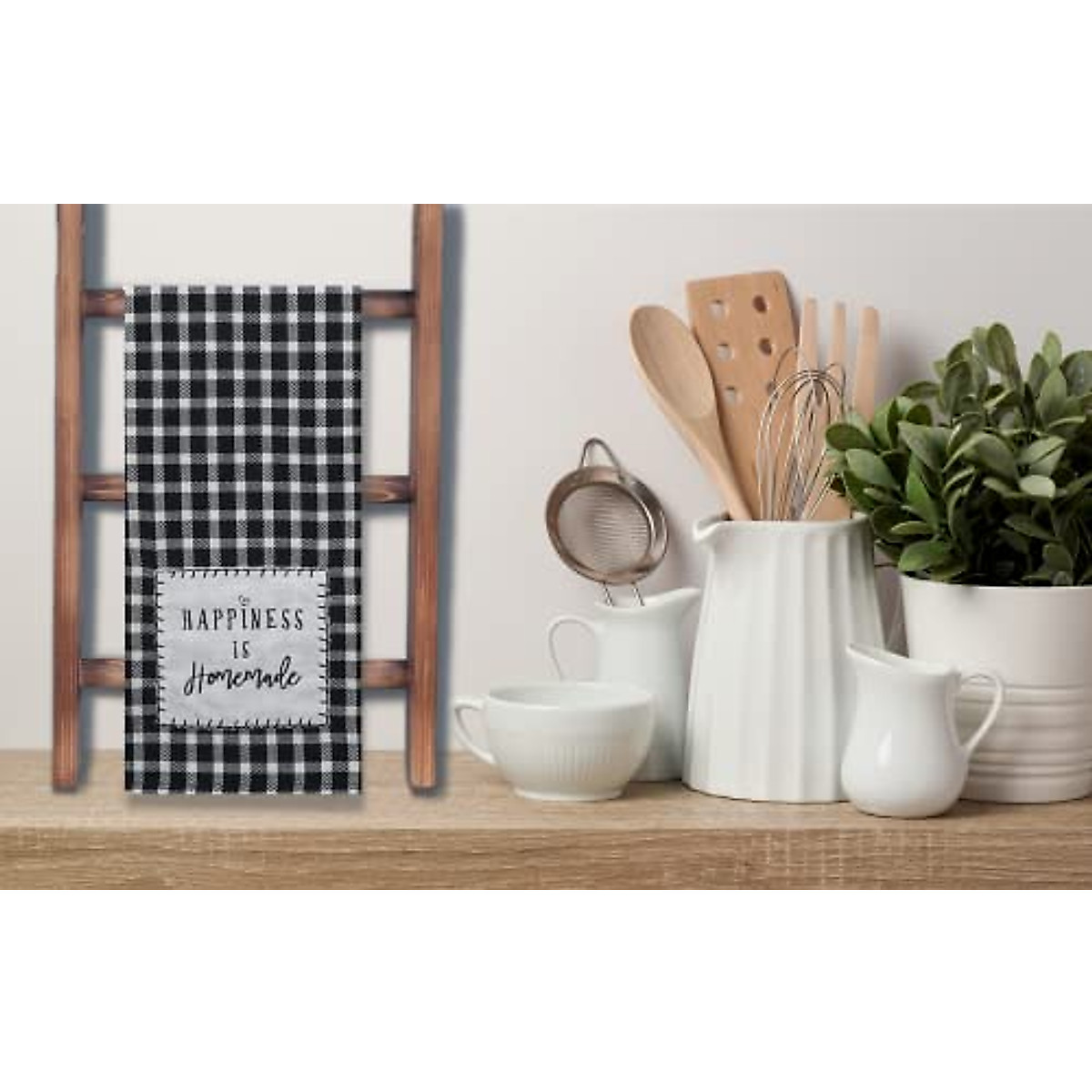 18TH STREET GIFTS Buffalo Plaid Kitchen Towels - Farmhouse Decor Black and White Gingham Dish Towel Set - Black and White Hand Towels for Kitchen or Bathroom