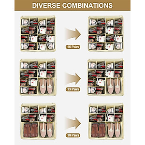 NEATJELAI Shoe Organizer for Closet, Collapsible Shoe Storage Boxes with Clear Cover and Adjustable Dividers for Space Saving Women Shoe Box Closet Shoe Container with Handle, Fits 16 Pairs, White