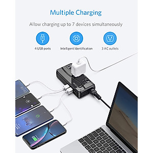 BESTEK 250W Power Converter 3-Outlet and 4-Port USB Travel Voltage Transformer 220V to 110V with Type G/D/M/AU/US Travel Plug Adapters