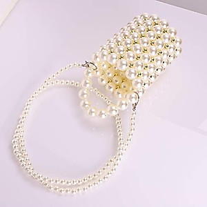 Abvokury YUSHINY Beaded Handbag for Women White Pearl Decoration Evening Bags with Detachable Chain Inner Bag Medium
