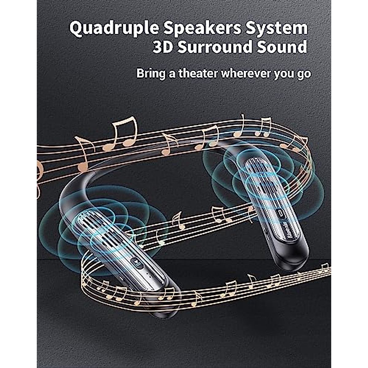 Gardway Portable Bluetooth Speakers, Neckband Bluetooth Speakers with Built-in TF Card,Wearable Wireless Speaker CVC 8.0 Noise Cancelling 3D Sound Personal Sport Speaker with Mic (Black 2023)