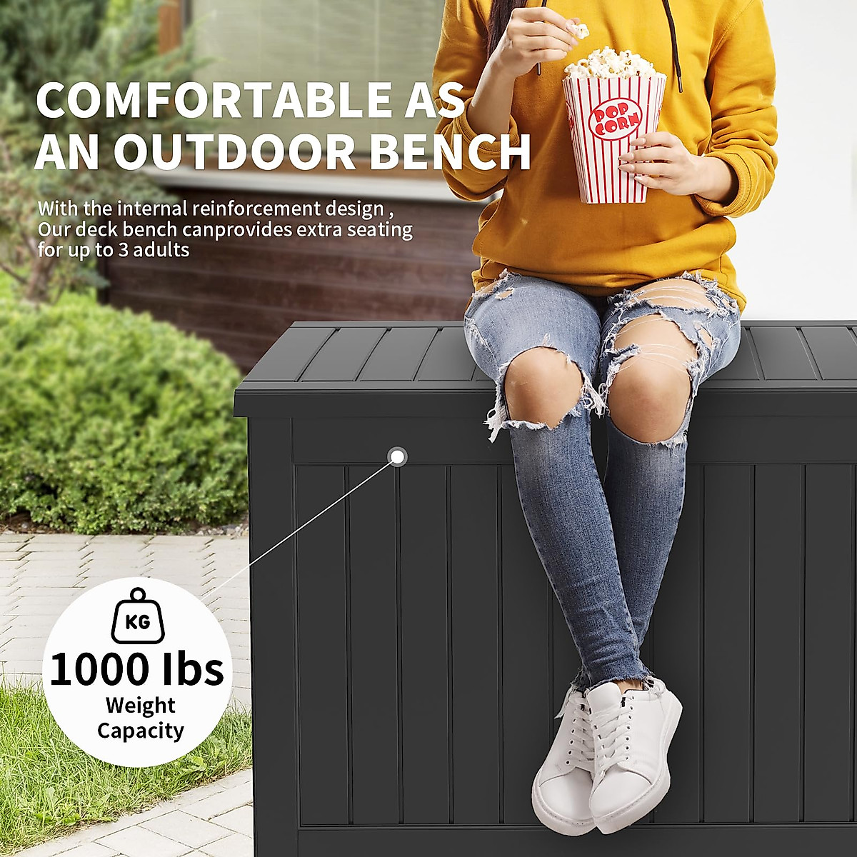 AMNOOL 230 Gallon Deck Box Waterproof Resin Large Outdoor Storage Box with Lid Lockable Side Table or Extra Seating for Patio Furniture, Patio Cushions, Gardening Tools, Pool and Sporting Goods