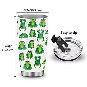 WIRESTER 20 OZ Stainless Steel Tumbler With Lid, Double Wall Vacuum Insulated Tumbler, Coffee Travel Mug Cup for Hot Cold Drinks - Green Frog Funny Playful Postures