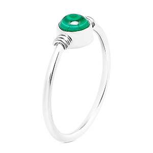 Koral Jewelry Round Malachite 925 Sterling Silver Ring - Delicate BOHO Chic Jewelry - Fashionable and Stylish for Women with Velvet Gift Bag - Made by Indian Artisans - Size 5-9 (10)
