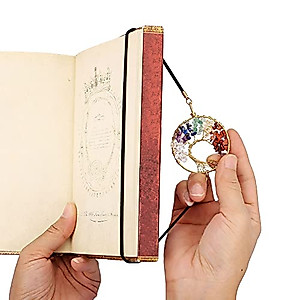 Mornajina 2Packs Elastic Bookmark with Tree of Life Chakra Pendant, Kid Bookmark, Book Markers for Kids/Women, Perfect Gift for Reader (Round Gold, Style 2)