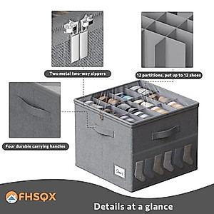 Shoe Organizer for Closet with Fabric Shoe Storage Bins - Clear Cover, Adjustable Dividers, and Foldable Bottom Support for 12 Pairs in Clear Storage Containers (Grey, (15.7 * 15.4 * 12.6) x1)