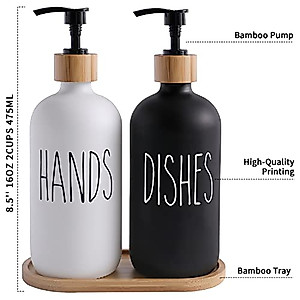 MOMEEMO Glass Soap Dispenser Set, Contains Hand Soap and Dish Soap Dispenser.Suitable for Kitchen Decor. (Black & White)