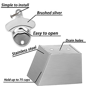 Luwanburg Wall-Mounted Bottle Opener 304 Stainless Bottle Cap Catcher with Hole, Outdoor Wall Mounted Bottle Opener used for Seashore/Boat