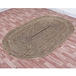 PATEL EXPORTS Natural Jute Rug, Bohemian Area Rug, Boho Décor Indoor Outdoor Rug, Handwoven Hallway Runner Rug for Entryway (Beige & Black, 4x6)