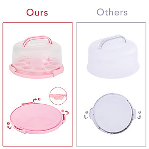 DZ CLAN Cake Carrier, Carrier Cupcake Holder with Cake Turntable, Cake Carrier with Lid and Handle(Pink)