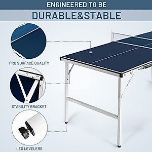 Tiktun Ping Pong Table, Foldable Tennis Table,with 2 Table Tennis Paddles and 3 Balls, Indoor/Outdoor Portable Table Tennis Game with Net,Blue,Medium