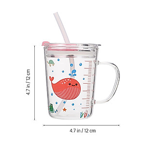VOSAREA Decor 350ml Cartoon Glass Milk with Straw and Scale Whale Water Glass Mug Animal s Coffee Tea Juice Beverage Containers Cup