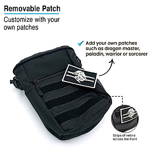 Luck Lab DND Drawstring Dice Bag with Removable Dragon Patch - Multiple Pockets and Large Dice Storage Area (200 + dice) for Dungeons and Dragons (d&d),RPG, MTG and All Table Top Gaming- Black