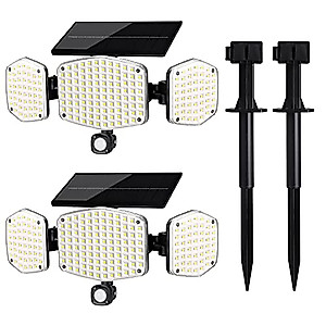 HAARAY Solar Outdoor Lights Motion Sensor Outdoor Lights with Ground Stakes, 208 LED Super Bright IP65 Waterproof 3 Head Security Flood Lights for Front Door Garden Porch Fence