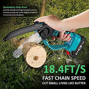 Mini Chainsaw Cordless, Seesii Electric Chainsaw 6 Inch with 2 Super Powered Batteries, Battery Powered Chainsaw with Automatic Oiler for Tree Branch Pruner Wood Cutting【Gardening Tools Set】