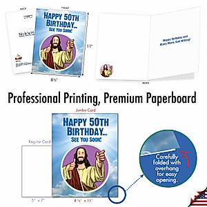NobleWorks - 50th Funny Birthday Greeting Card (8.5 x 11 Inch) - 50 Years Old, Big Milestone Birthday Humor Card from Group - See You Soon 50 J9065MBG