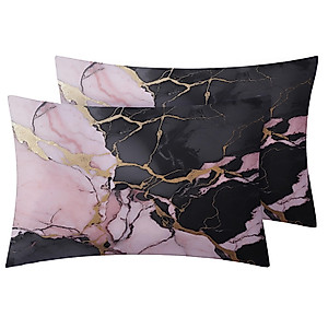 zcwl Marble Duvet Cover Cal King Size | Pink and Black Abstract Bedding Set | 3 Piece | Soft Microfiber Patterned Comforter Cover with Zipper Ties & 2 Pillowcases | Marble Bedroom Decor