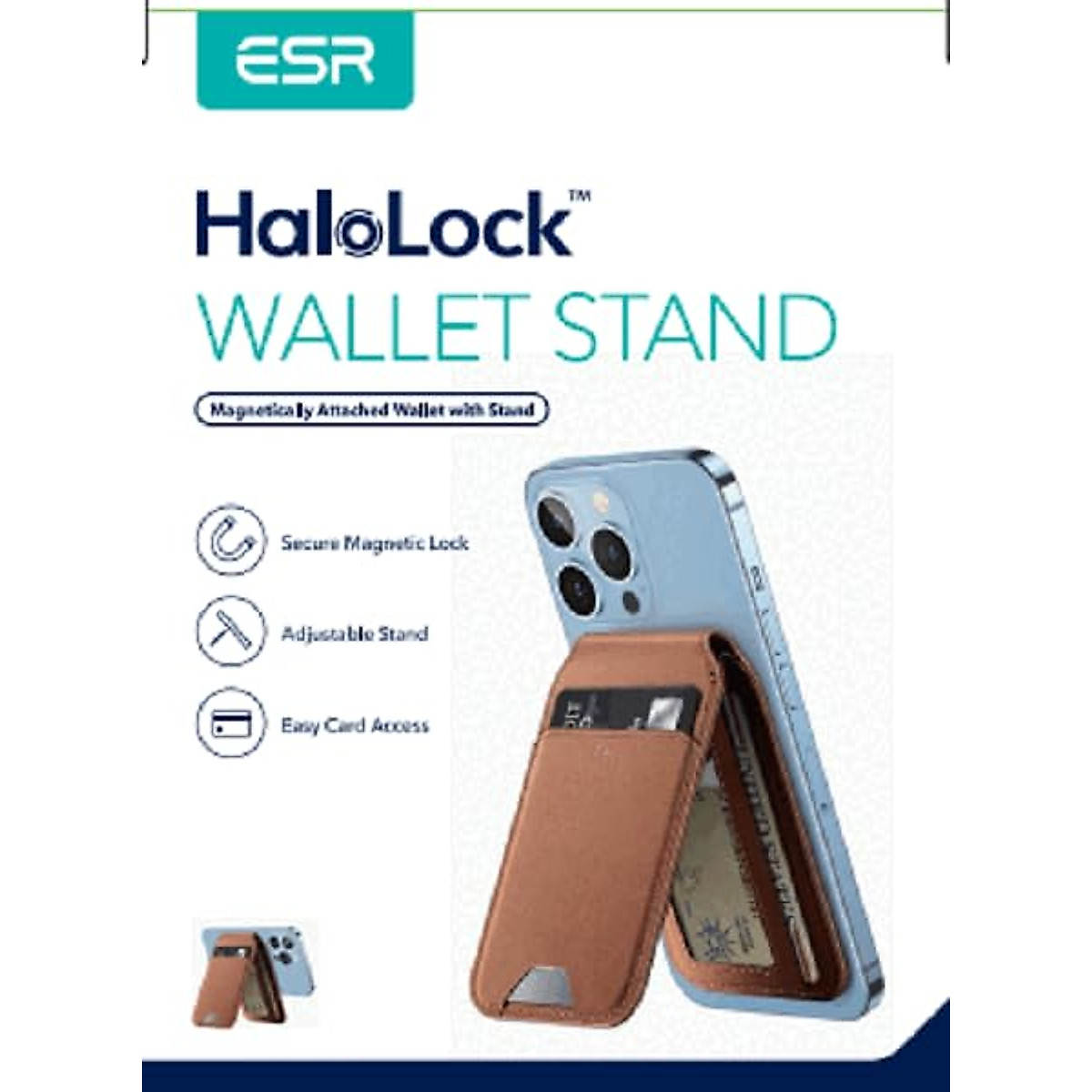 ESR Magnetic Wallet (HaloLock), Compatible with MagSafe Wallet, iPhone Wallet with Adjustable Stand, for iPhone 15/14/13/12 Series, Not for iPhone 13/12 mini, 3 Card Holder, Vegan Leather, Brown