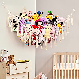 IYOG Stuffed Animal Net or Hammock (41inx41inx52in) - Corner Net for Stuffed Animals for Wall - Stuffed Animal Storage - Toy Hammock -Stuffed Animal Hammock (Cream) Hardware Included