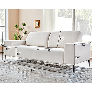 AMERLIFE 89 inch Sofa, Oversized Sofa-Modern Sofa Couch in Corduroy, 3 Seater Sofa for Living Room, White Deep Seat Sofa