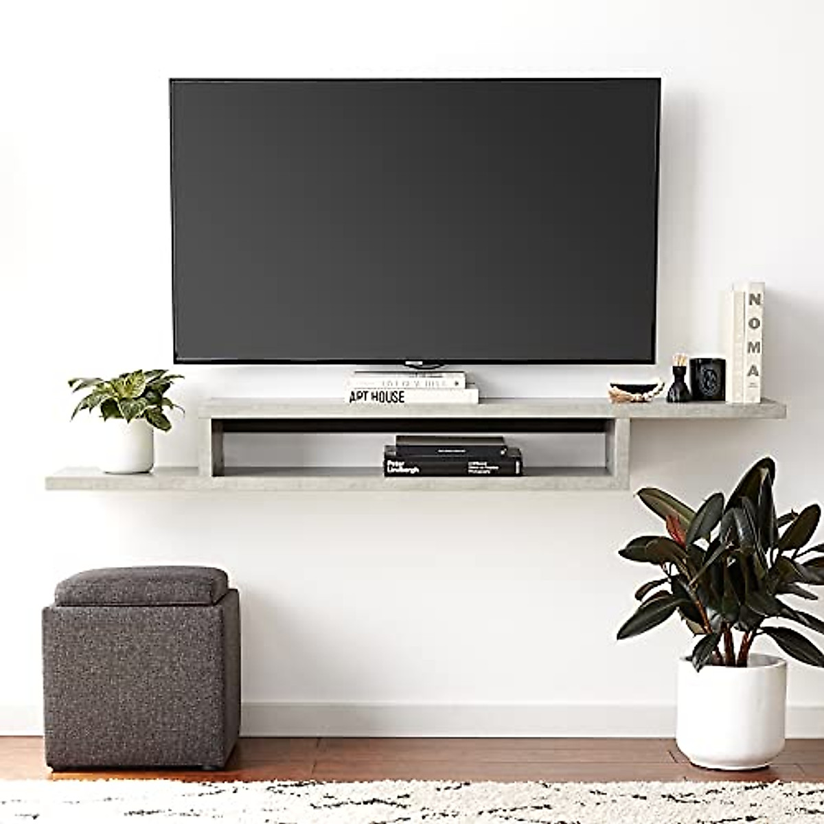 Martin Furniture Asymmetrical Floating Wall Mounted TV Console, 72inch, Stone Gray, 72"